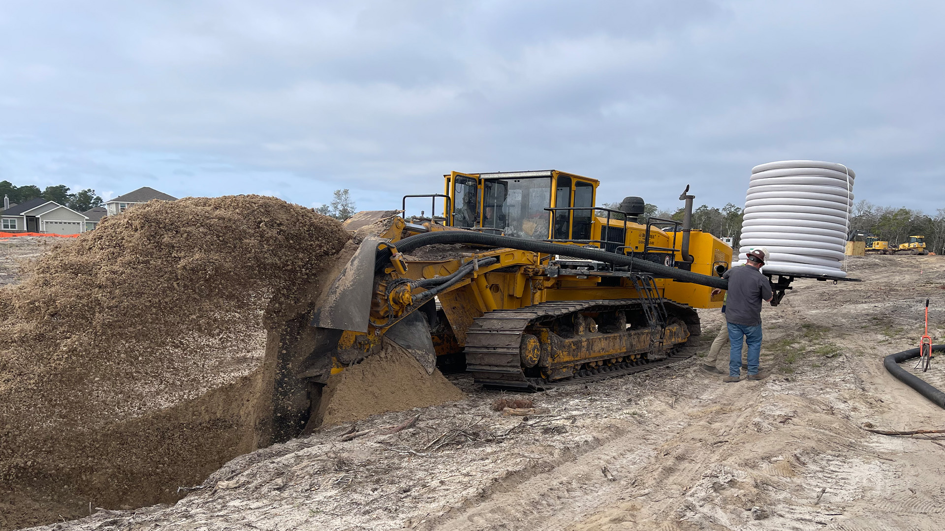 Sock Tile Trenching/Installation – Alpha Dewatering of Florida Inc.
